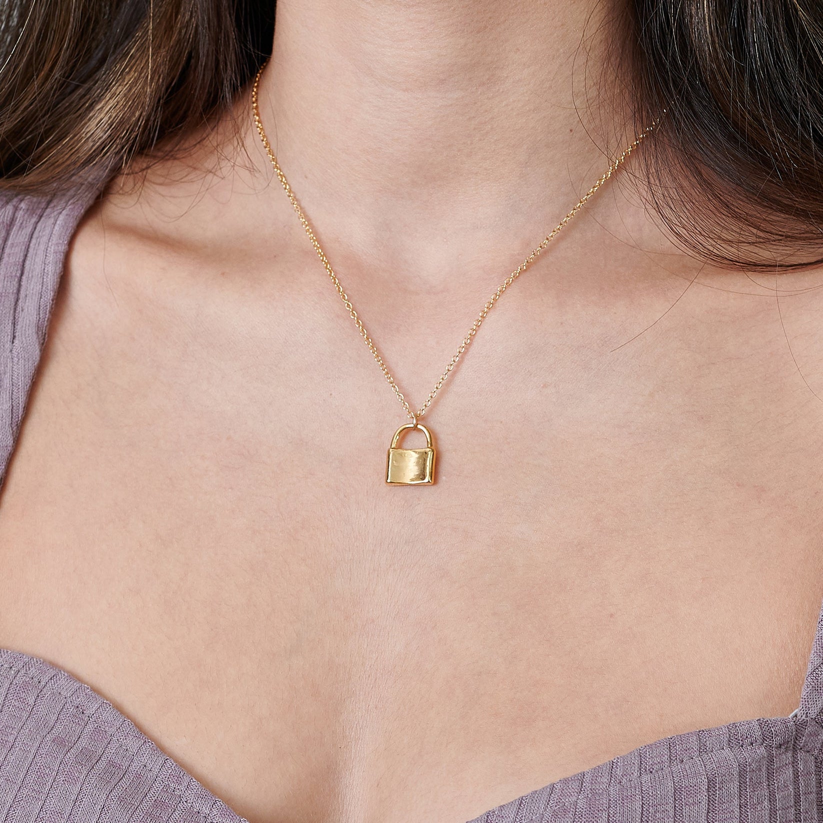 Gold Lock Charm Necklace – HLcollection - Handmade Gold and Silver Jewelry